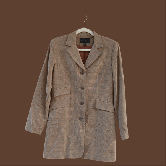 Express | Jackets & Coats | Vintage Express Brown Plaid Blazer | Poshmark